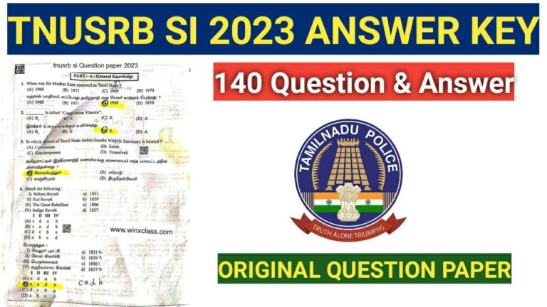 TNUSRB SI ANSWER KEY 2023 /QUESTION PAPER DOWNLOAD PDF - Winxclass Academy